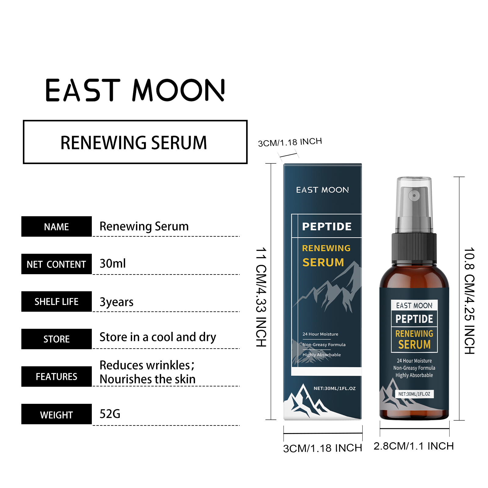 East Moon 面部精华液 温和补水滋润保湿紧致呵护面部肌肤精华液-EA-B02-0002-03-西之月全球货盘网