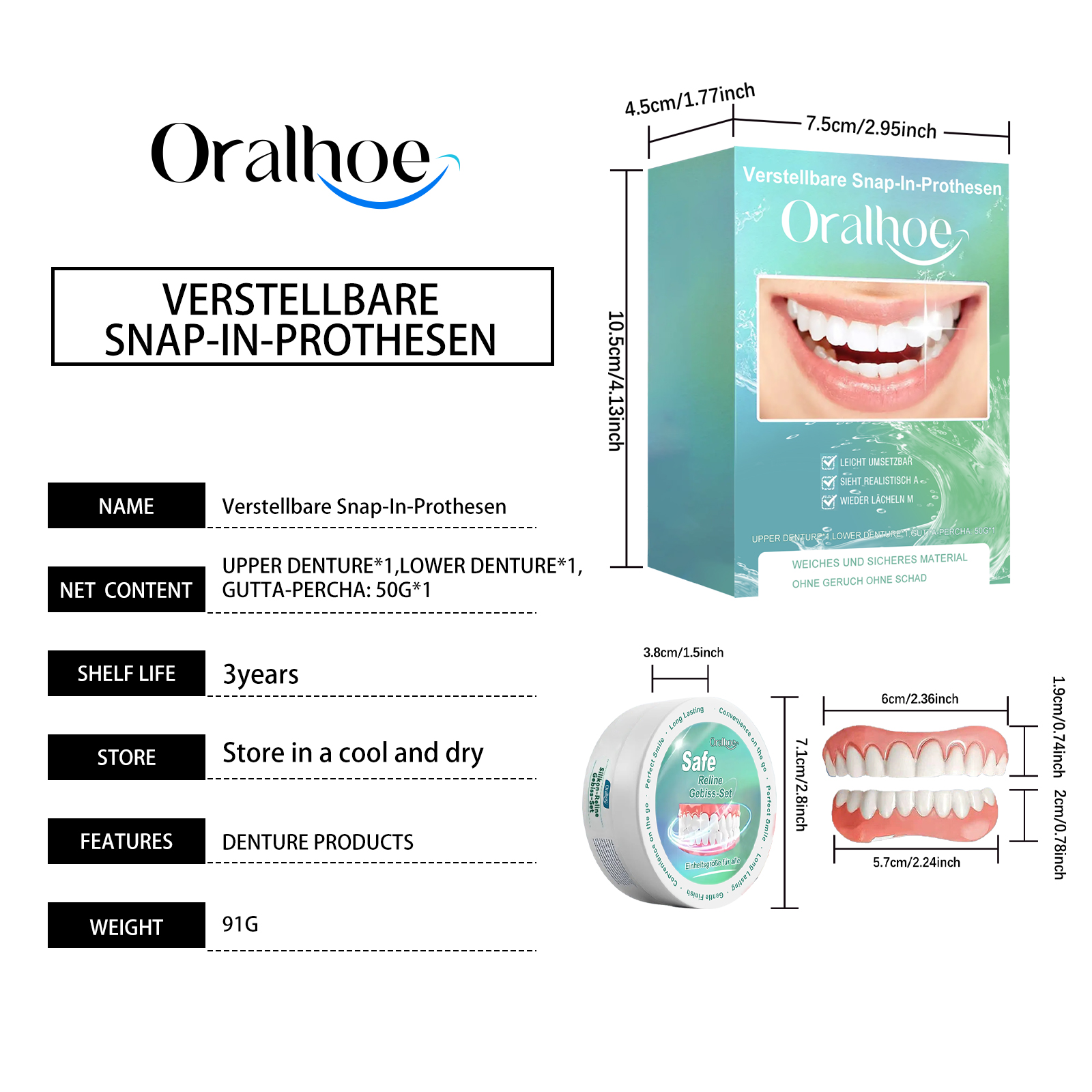 Oralhoe 假牙修饰套装 提升笑容美观度舒适材质修饰牙齿口腔护理-OR-A04-0302-01-西之月全球货盘网