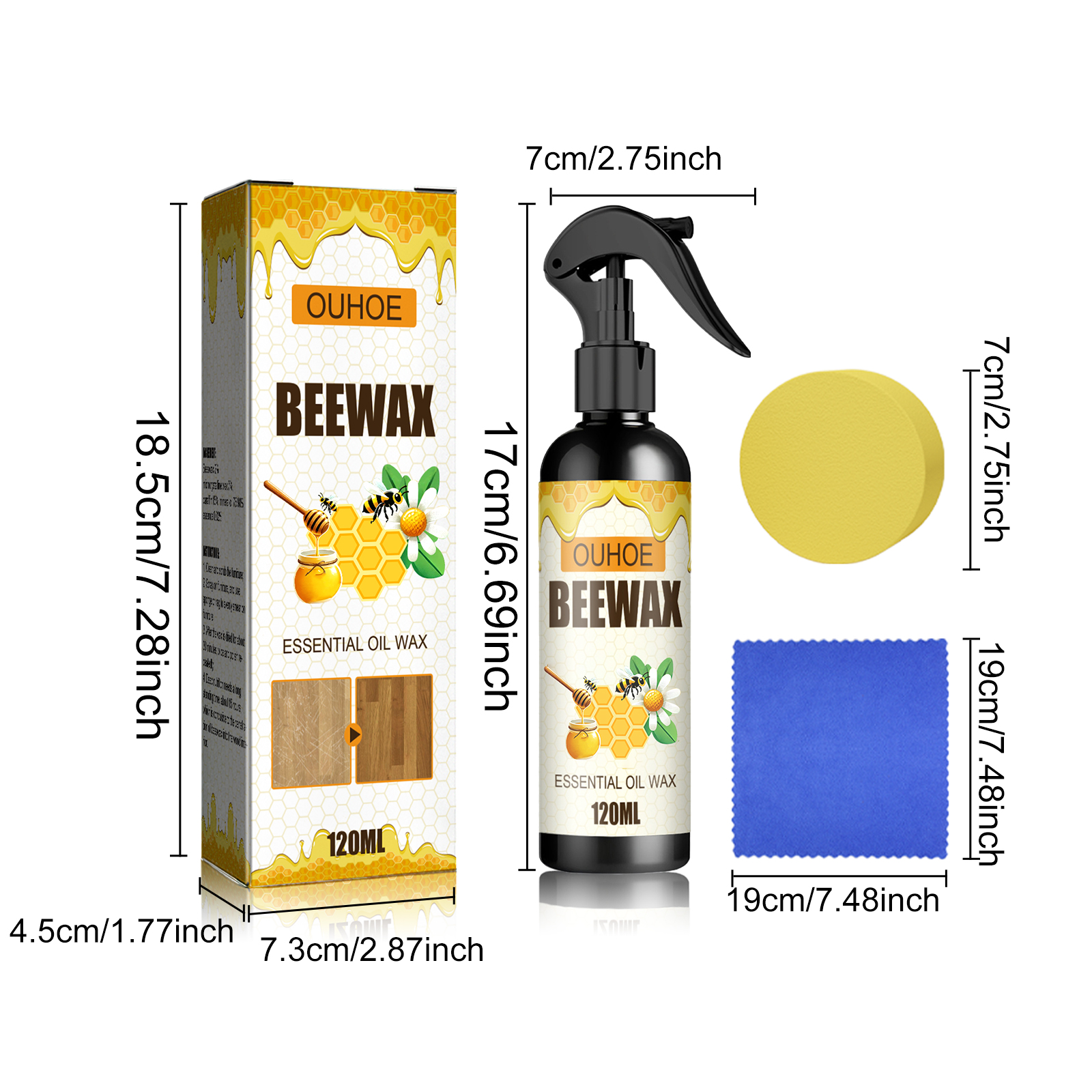 OUHOE 家具蜂蜡喷雾 家具地板护理抛光防水防干裂刮痕翻新护理蜡-jjfl38yx01-120ml盒装-西之月全球货盘网