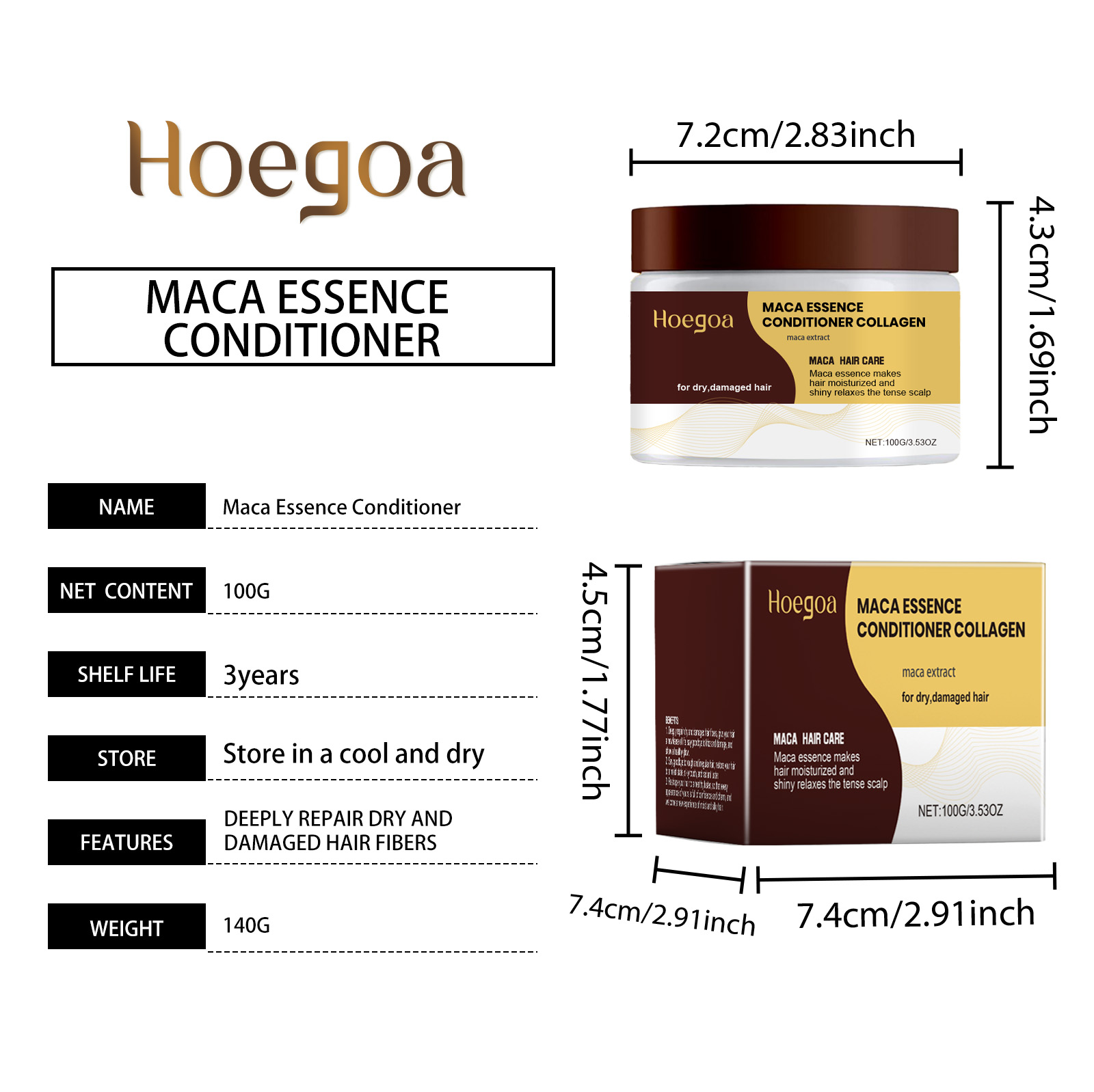 Hoegoa 胶原蛋白护发素 温和养护头发护理柔顺滋养亮泽补水护发-HGA03-A124-100-YE1-一件代发 - 西之月